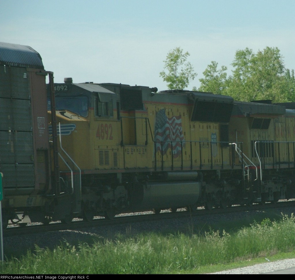 UP 4892 Is #4 on Stopped WB Autoracks